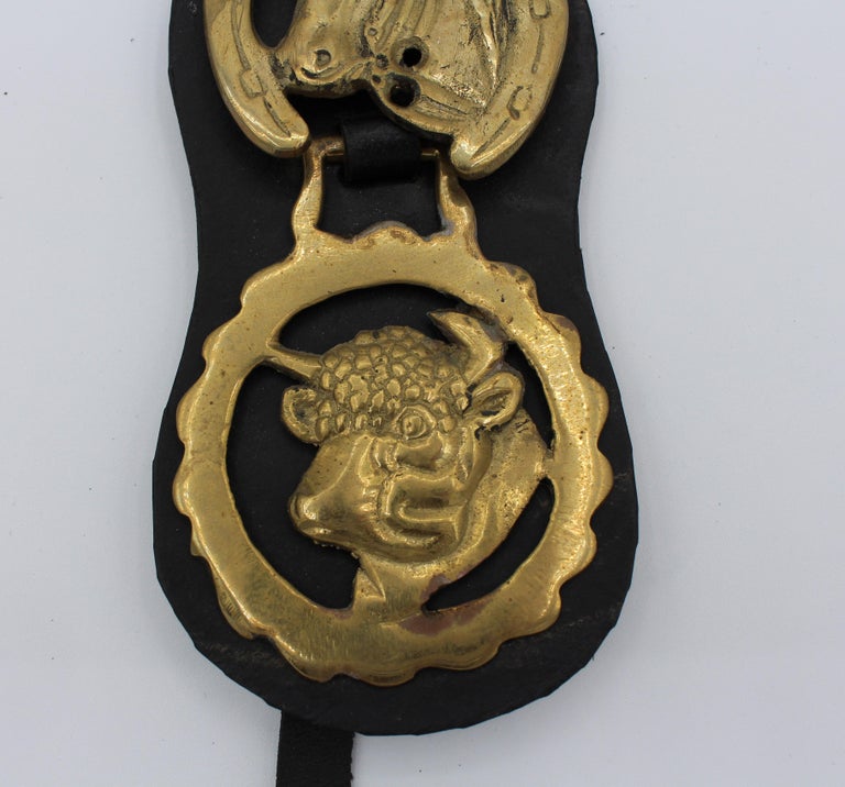 Vintage English Four Horse Brass Shaped Leather Horse Strap at 1stDibs ...