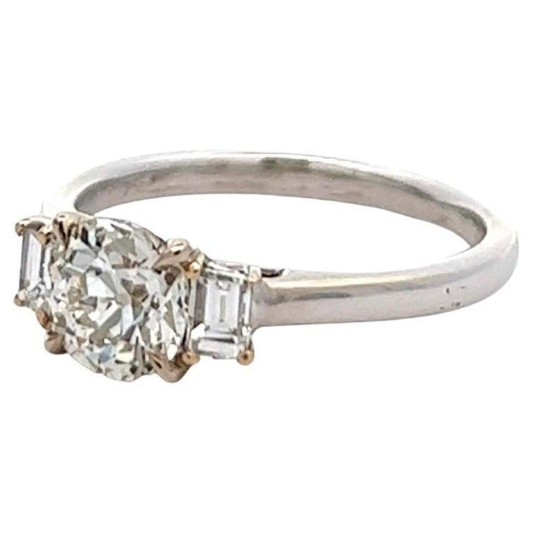 Vintage English GIA 1.00 Carat Old European Cut Diamond 18k Three Stone ...