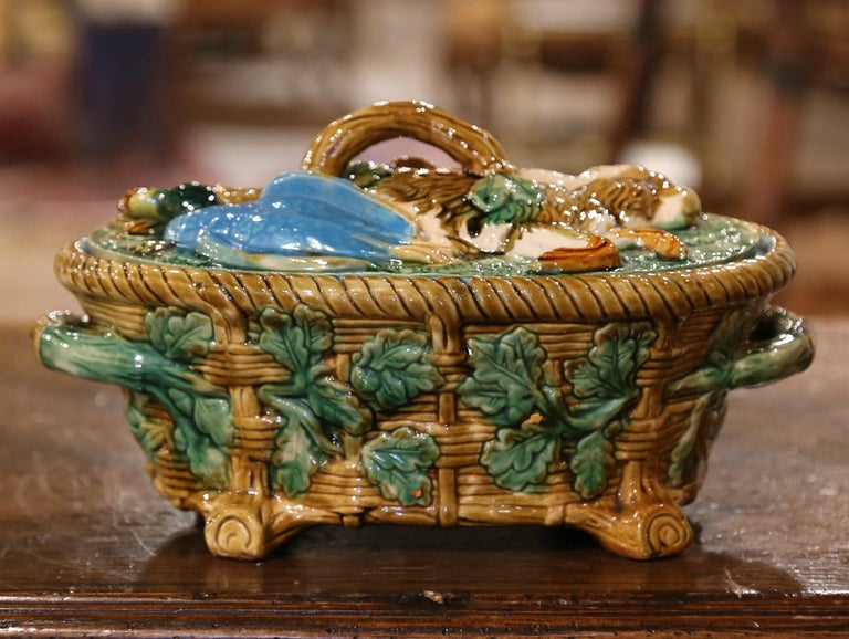 Vintage English Hand-Painted Minton Style Majolica Game Pie Tureen with ...