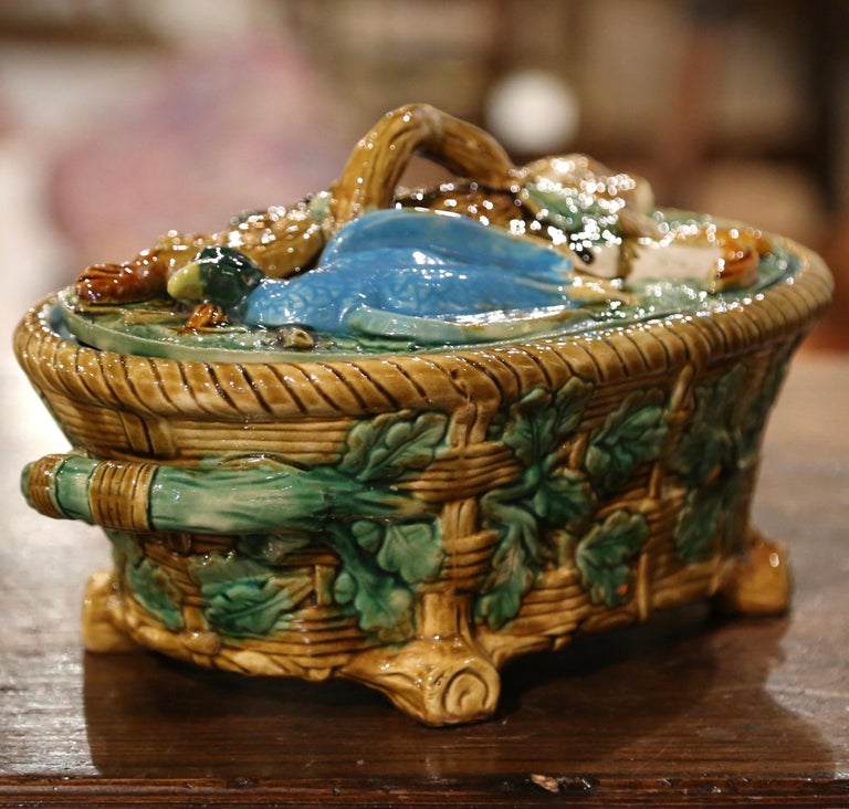 Vintage English Hand-Painted Minton Style Majolica Game Pie Tureen with ...