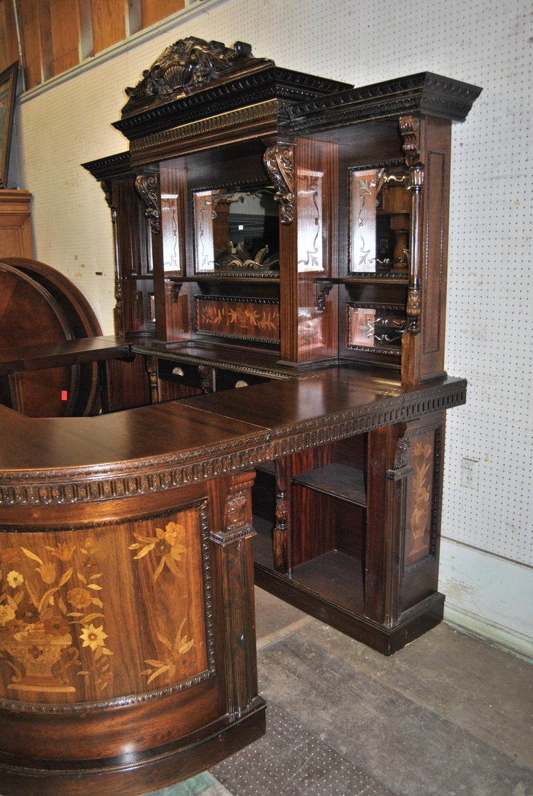 Vintage English Inlaid Mahogany Front and Back Bar For Sale at 1stDibs