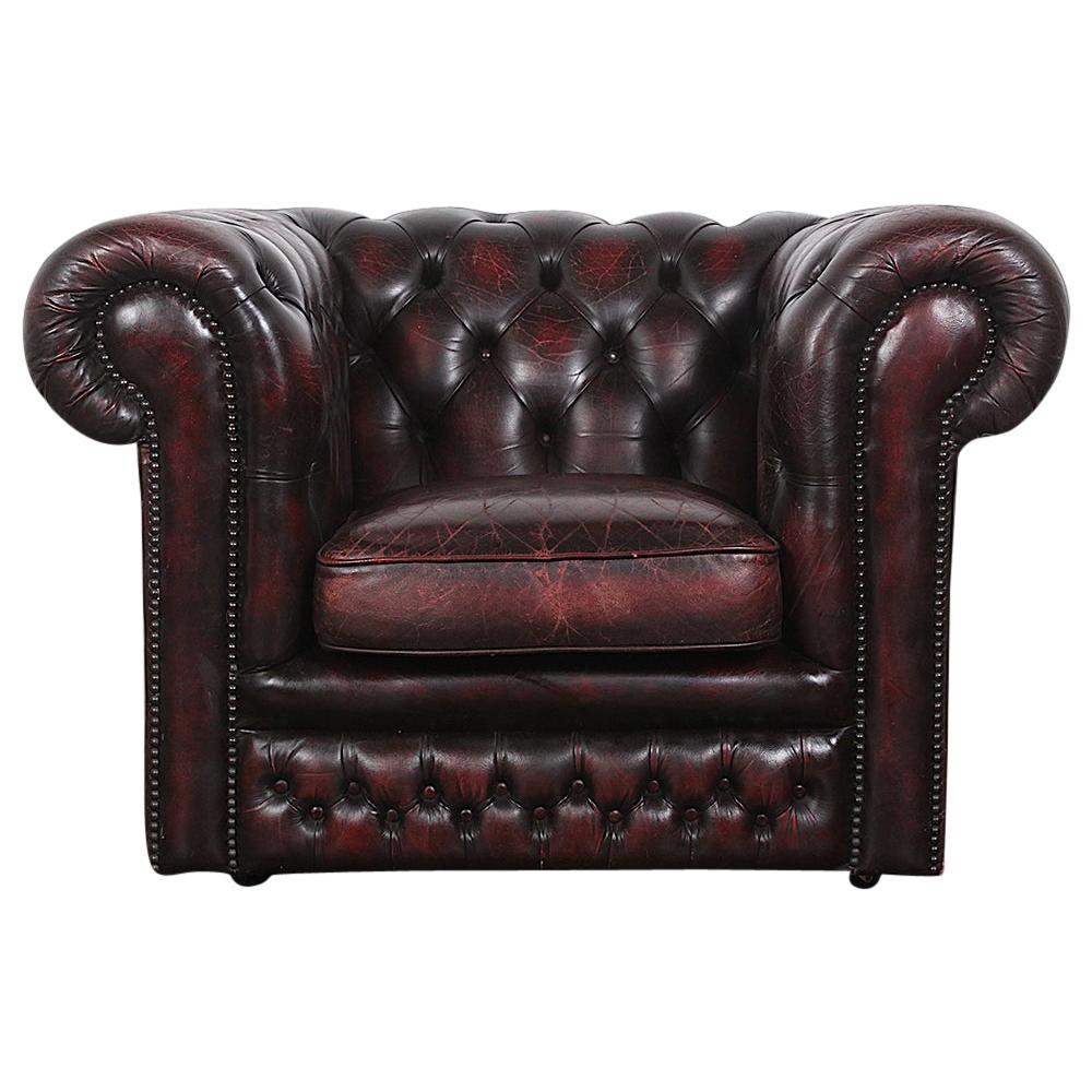 Vintage English-Made Button Tufted Leather Club Chair at 1stDibs