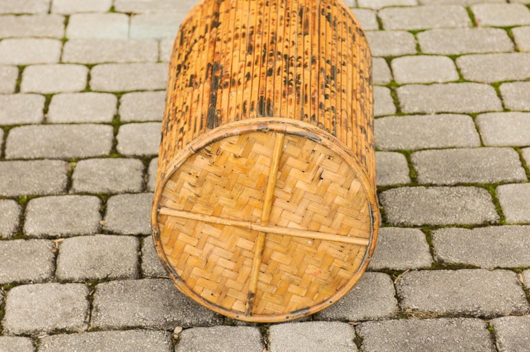 Vintage English Midcentury Bamboo Circular Umbrella Stand with Mottled ...