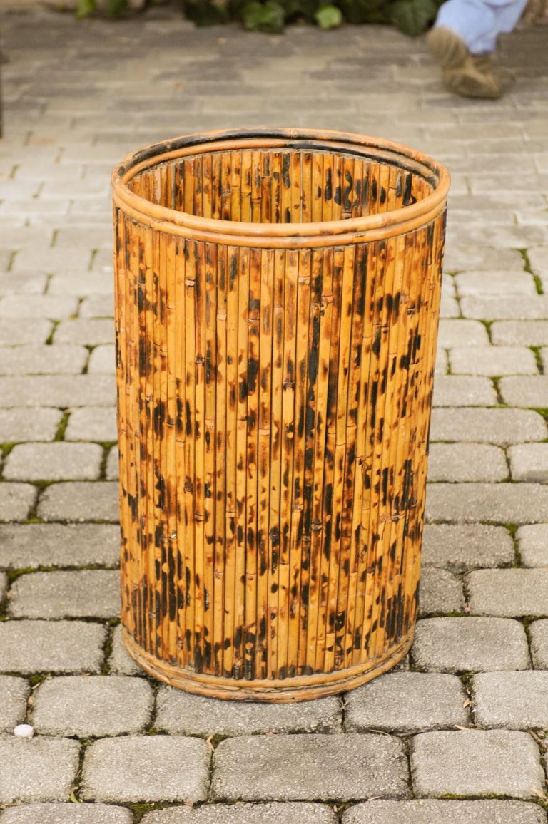 Vintage English Midcentury Bamboo Circular Umbrella Stand with Mottled ...