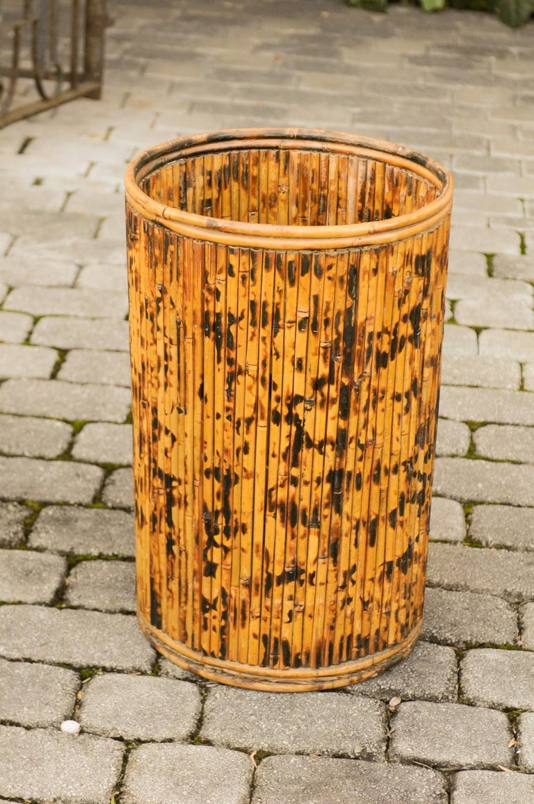 Vintage English Midcentury Bamboo Circular Umbrella Stand with Mottled ...