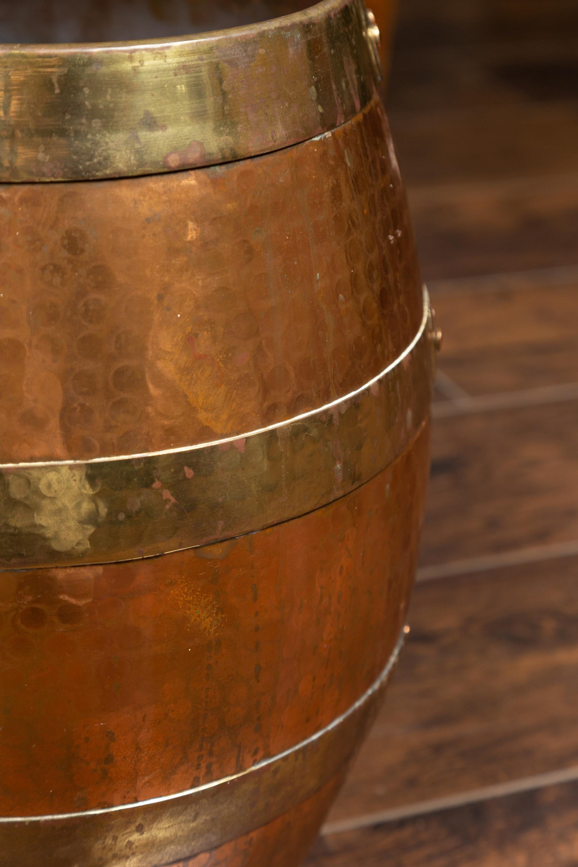 Vintage English Midcentury Copper Barrel with Horizontal Brass Braces ...