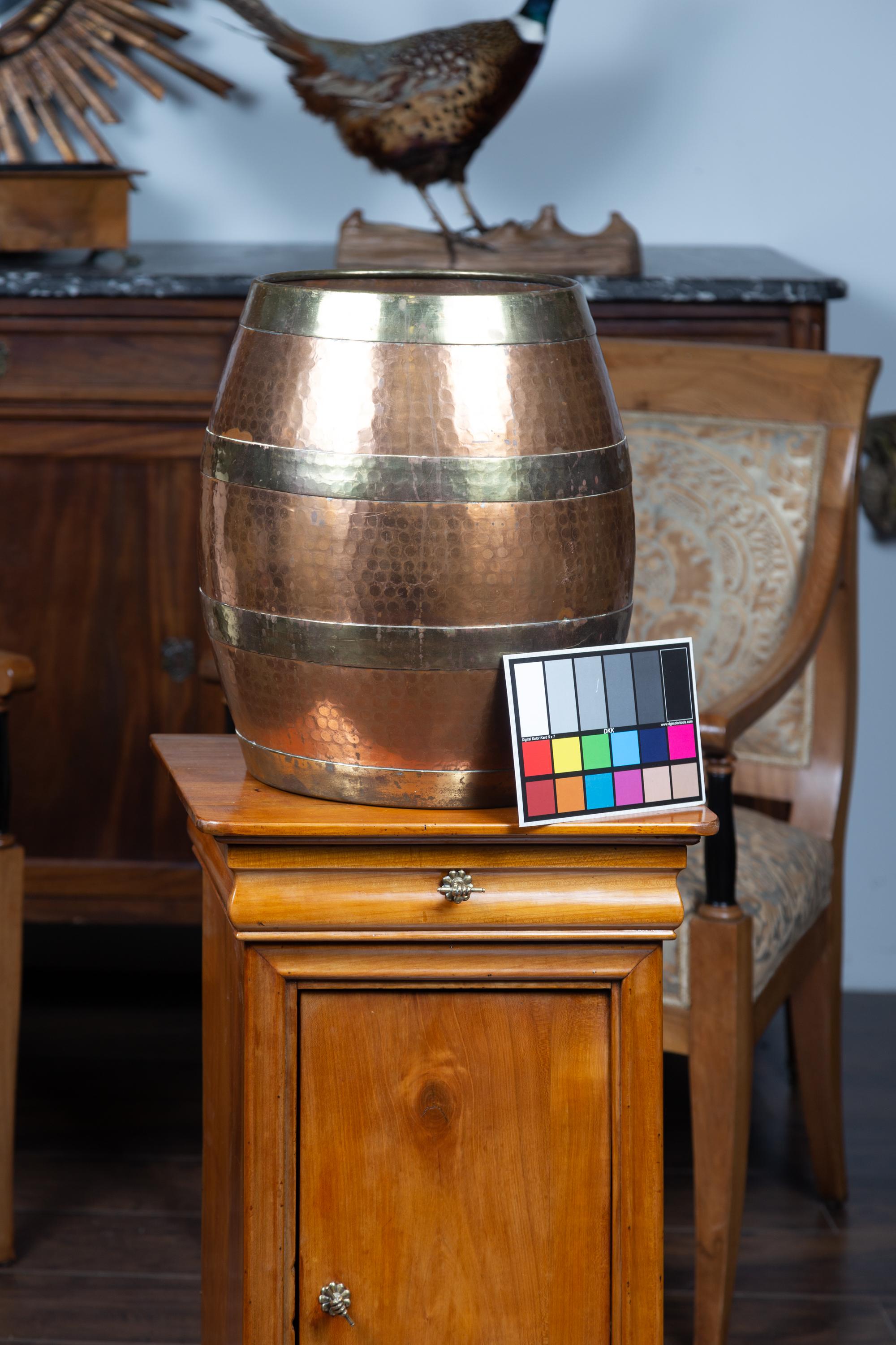 Vintage English Midcentury Copper Barrel with Horizontal Brass Braces ...