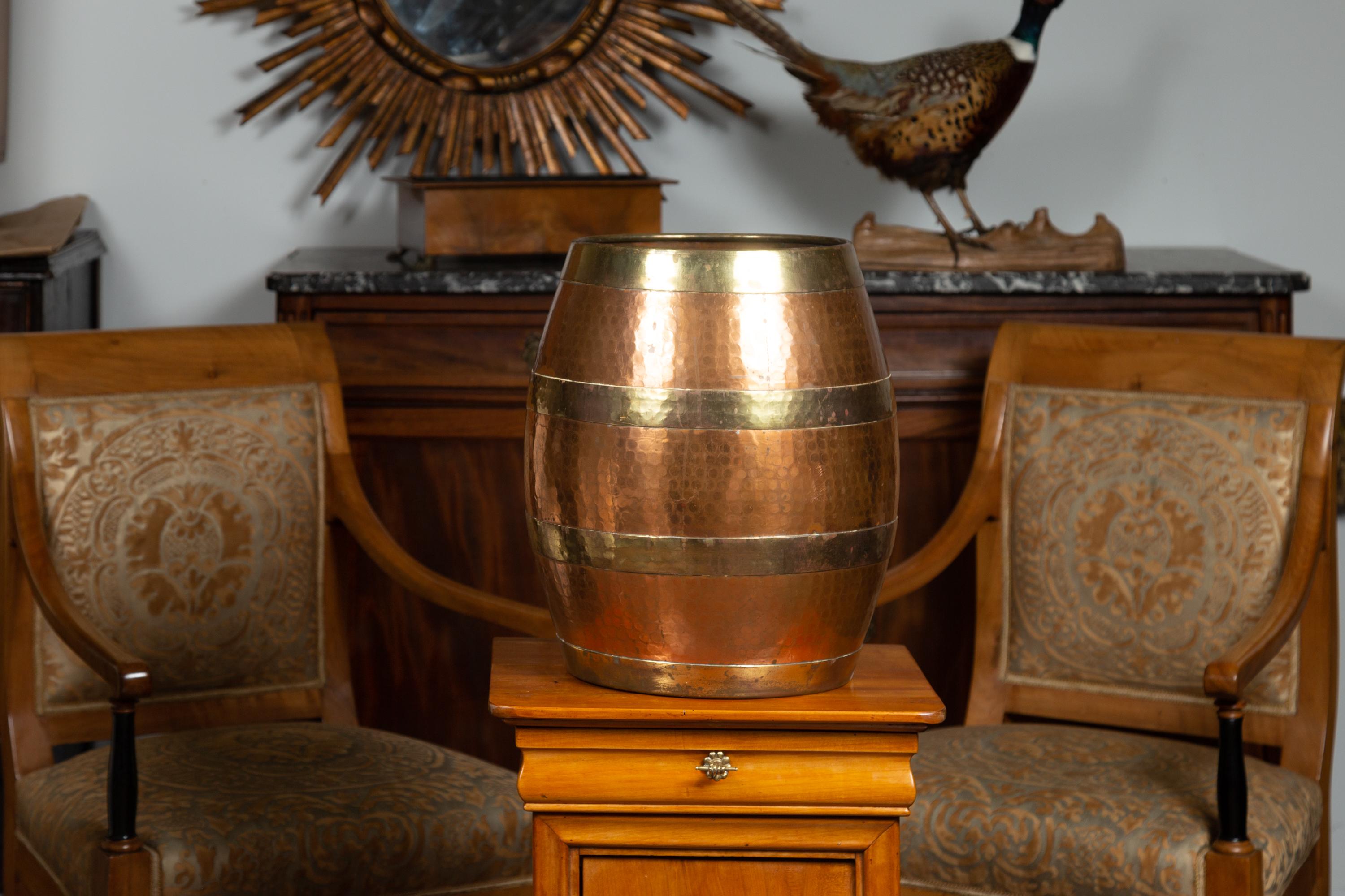 Vintage English Midcentury Copper Barrel with Horizontal Brass Braces ...