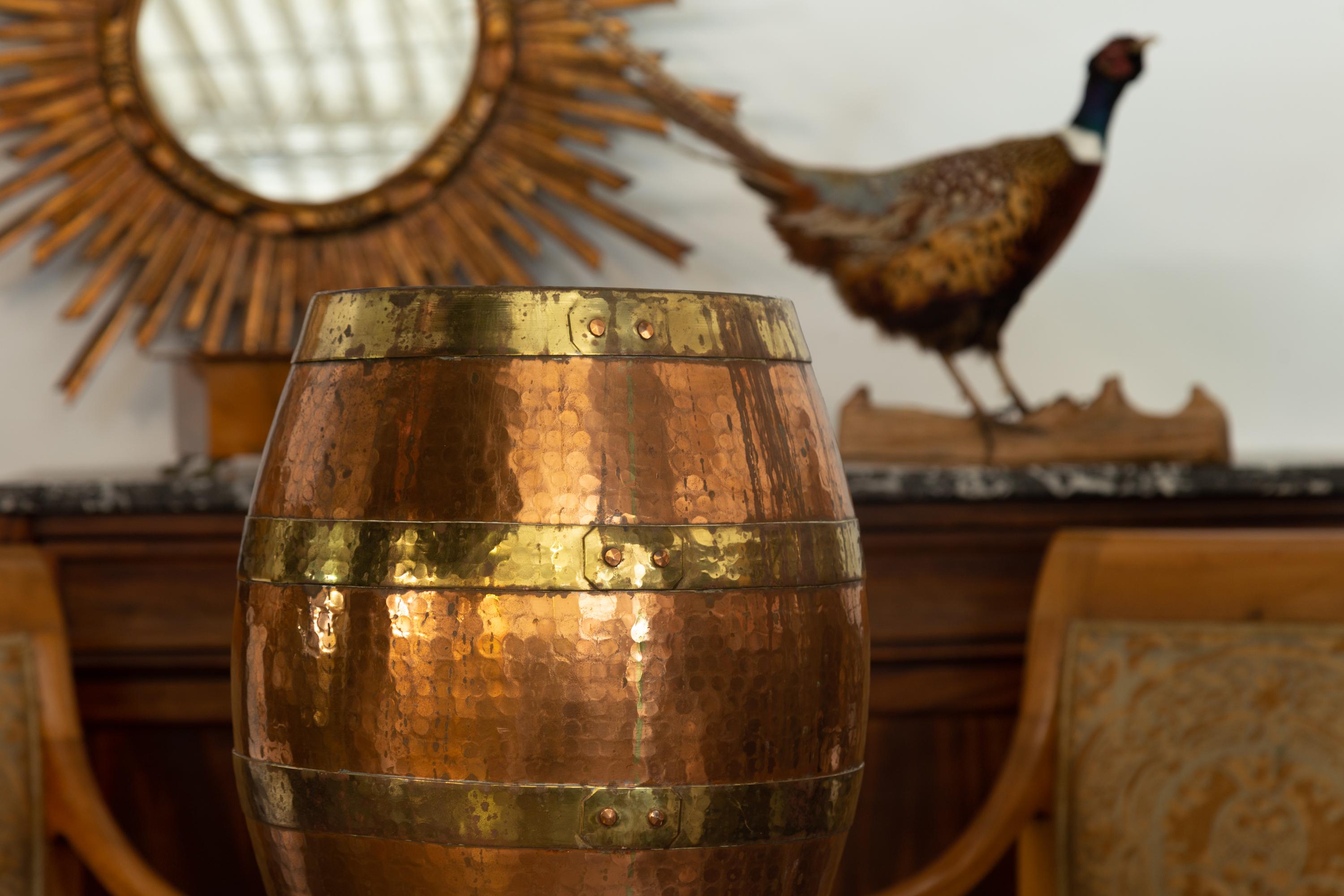 Vintage English Midcentury Copper Barrel with Horizontal Brass Braces ...