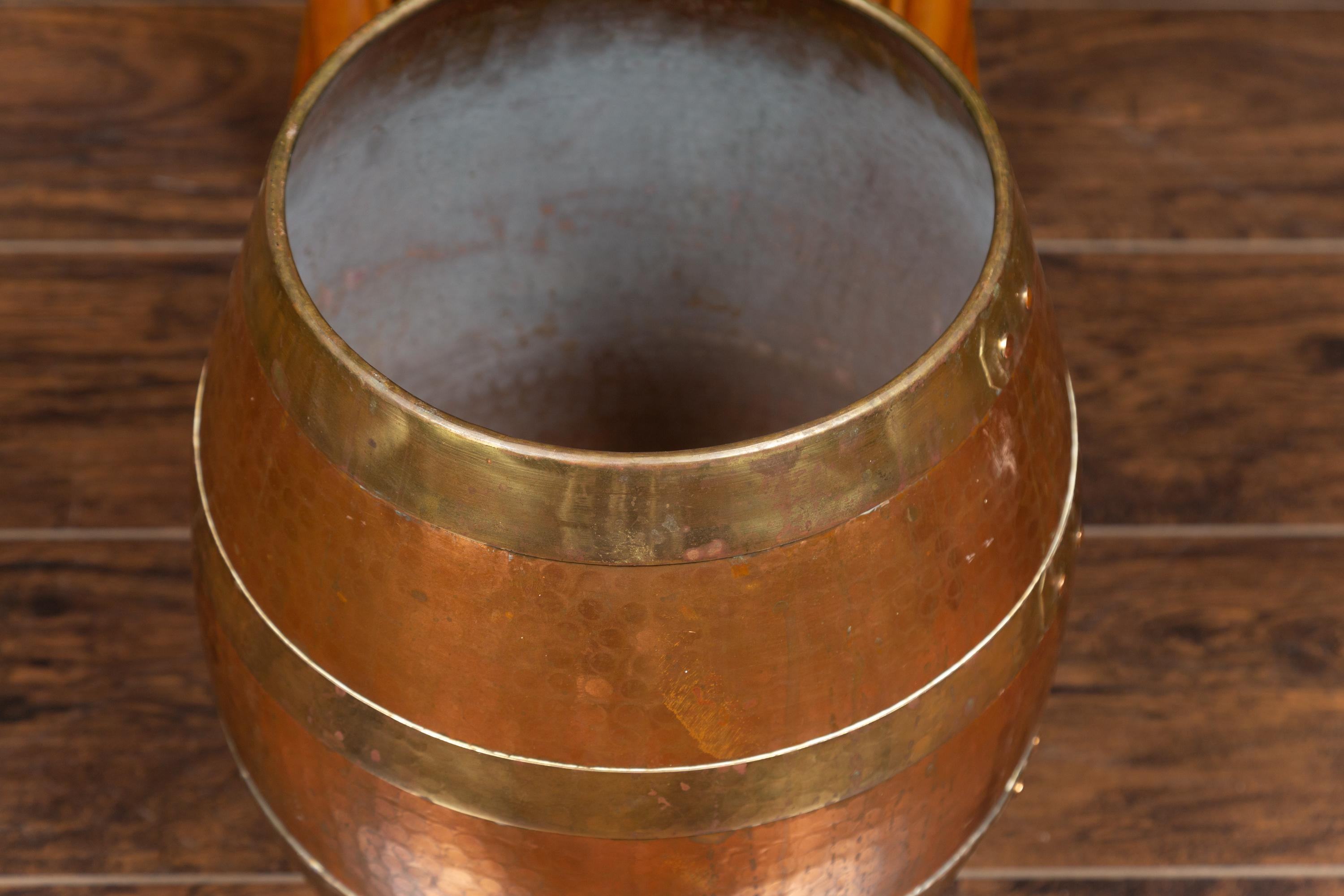Vintage English Midcentury Copper Barrel with Horizontal Brass Braces ...