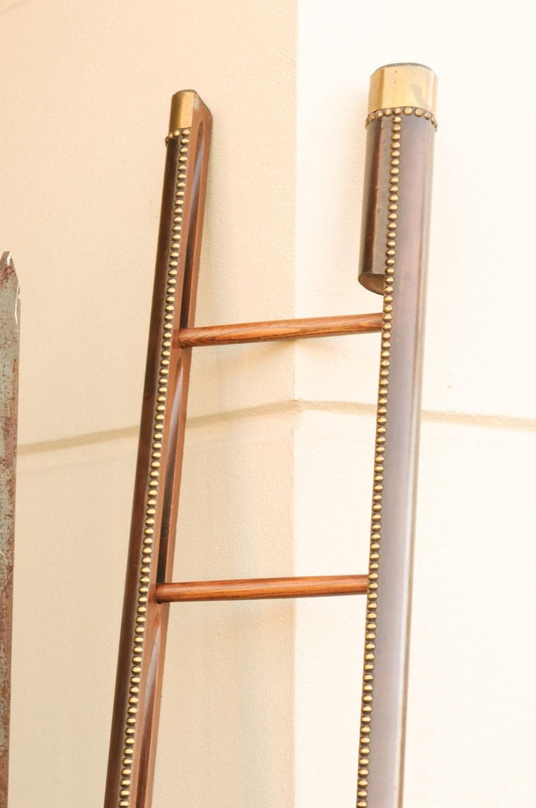 Vintage English Midcentury Period Leather Folding Ladder with Brass ...