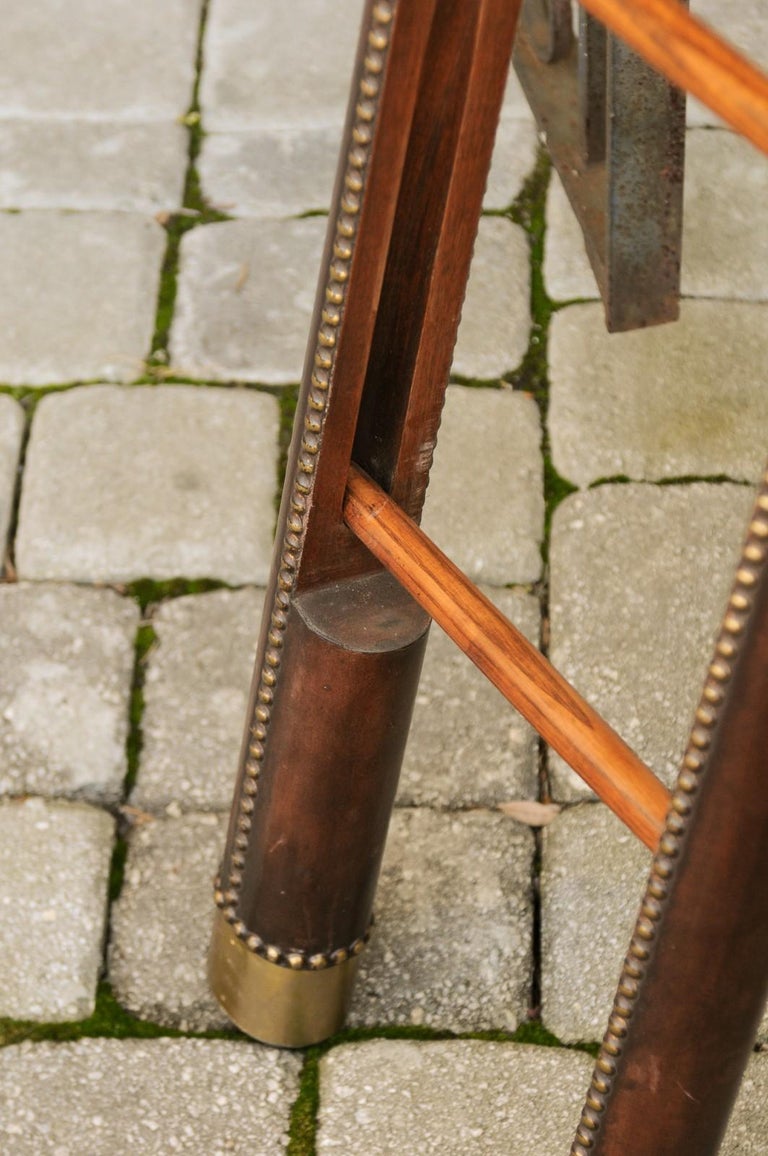 Vintage English Midcentury Period Leather Folding Ladder with Brass ...