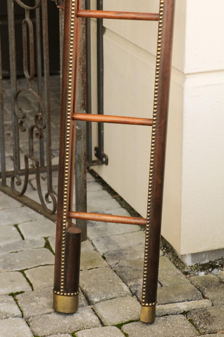 Vintage English Midcentury Period Leather Folding Ladder with Brass ...