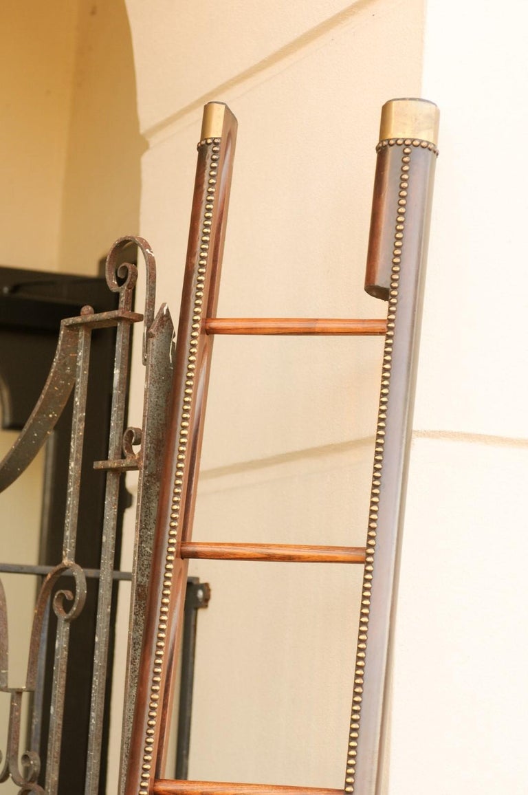 Vintage English Midcentury Period Leather Folding Ladder with Brass ...