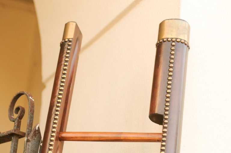 Vintage English Midcentury Period Leather Folding Ladder with Brass ...