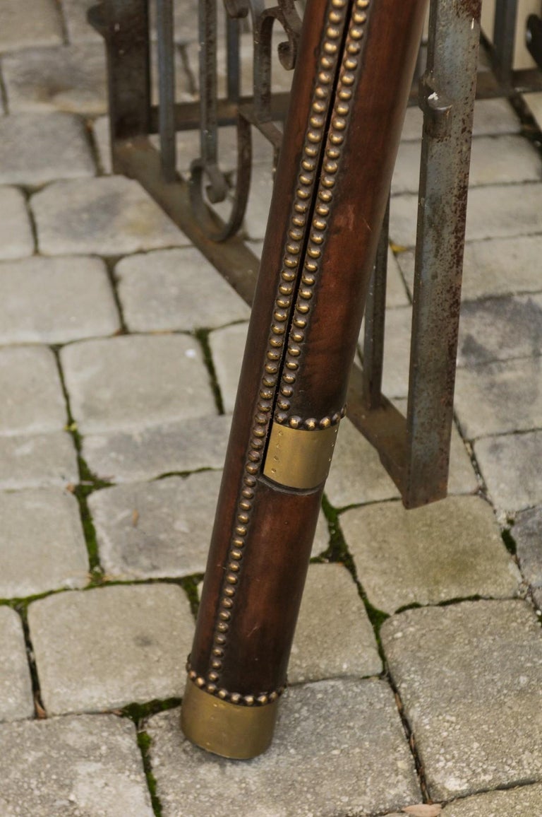 Vintage English Midcentury Period Leather Folding Ladder with Brass ...