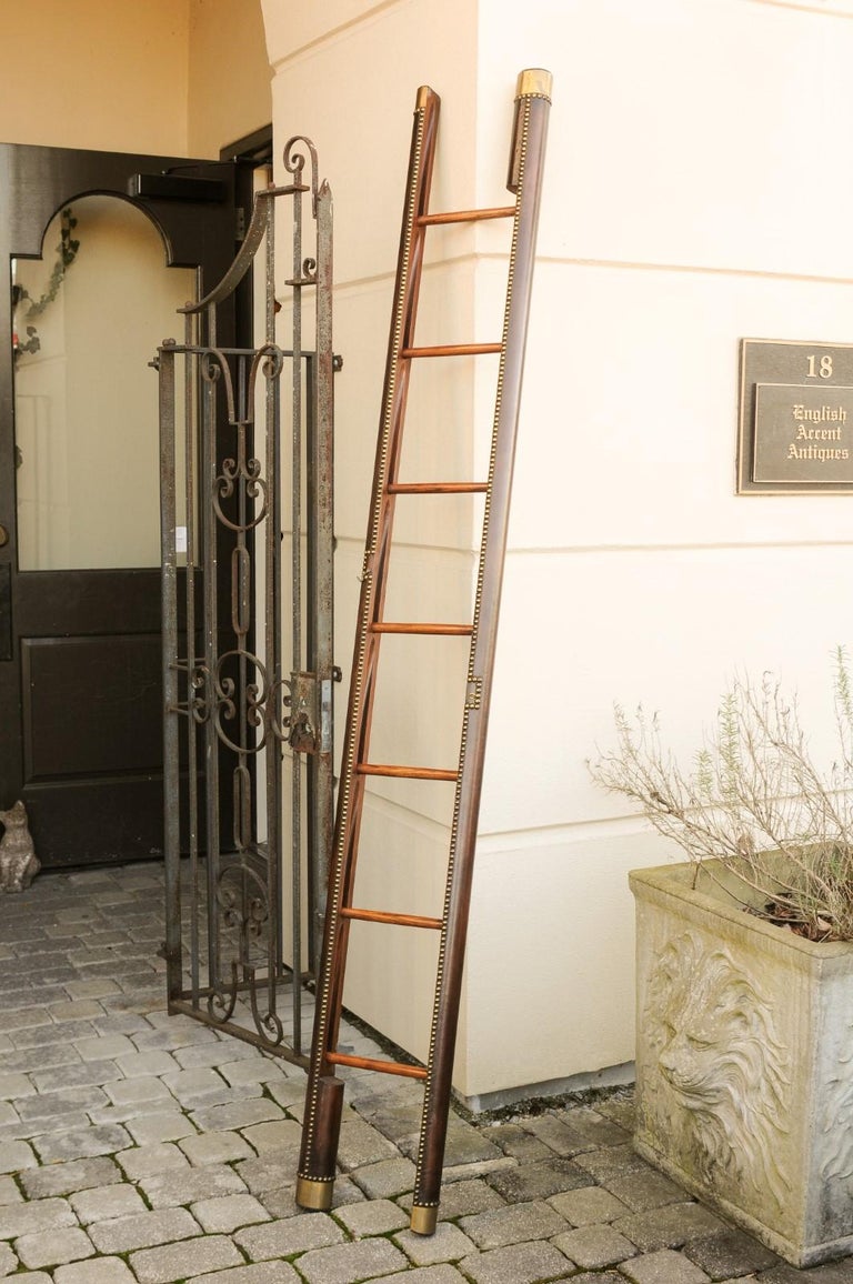 Vintage English Midcentury Period Leather Folding Ladder with Brass ...