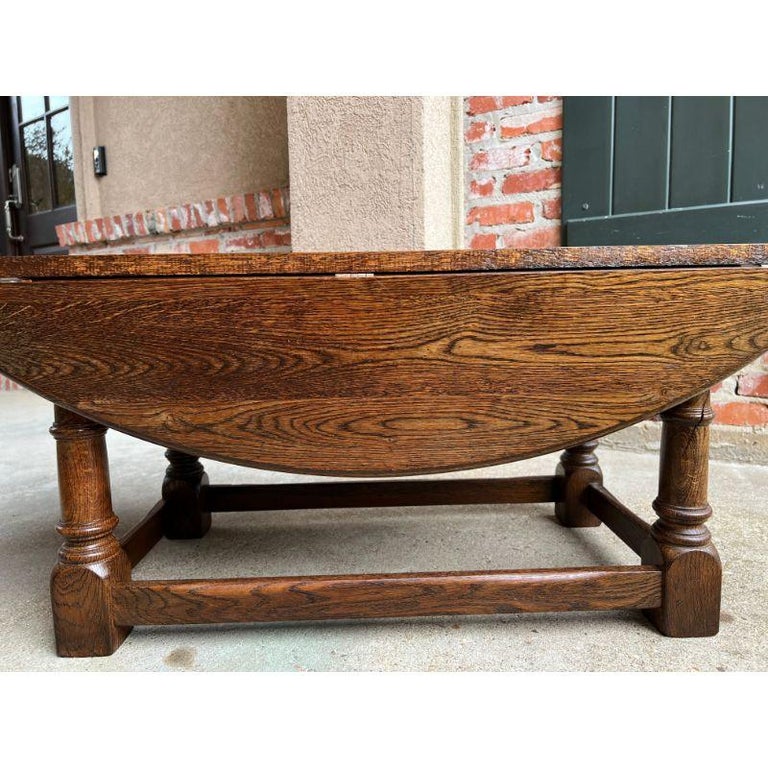 Vintage English Oak Coffee Table Slender Drop Leaf Jacobean Wake Style ...