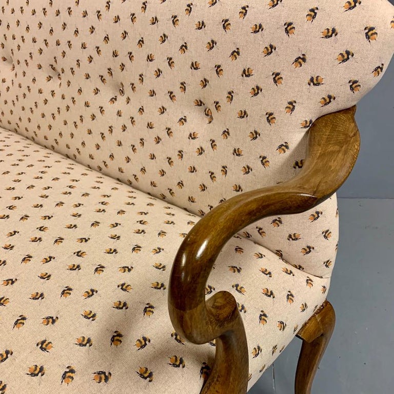 Vintage English Oak Framed 2-Seat Occasional Sofa with Bumble Bee ...
