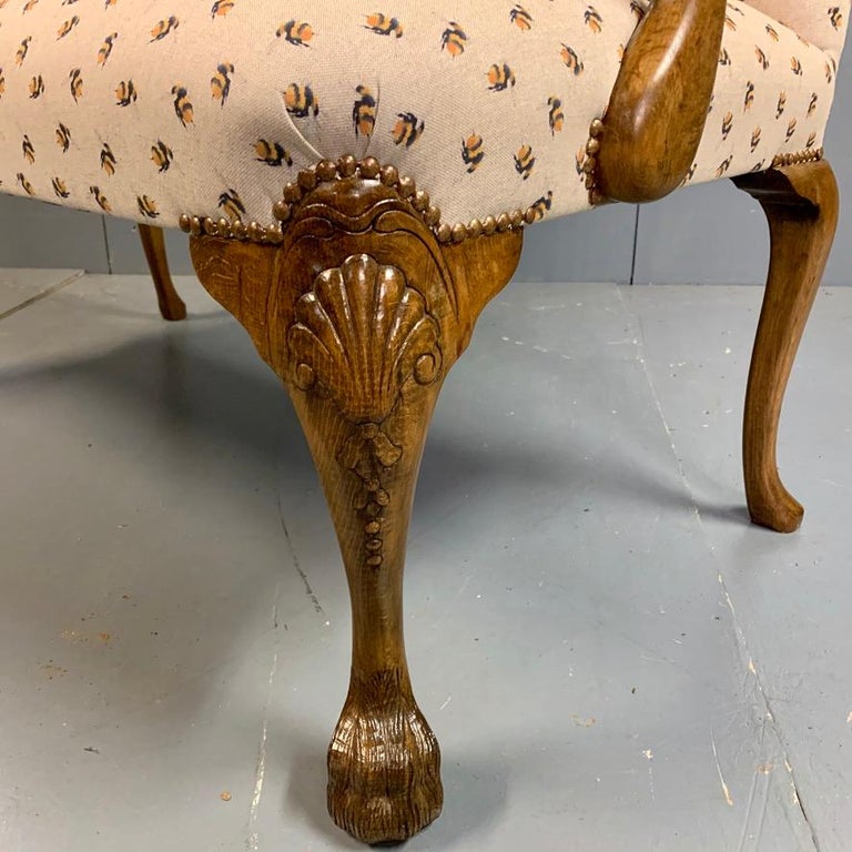 Vintage English Oak Framed 2-Seat Occasional Sofa with Bumble Bee ...