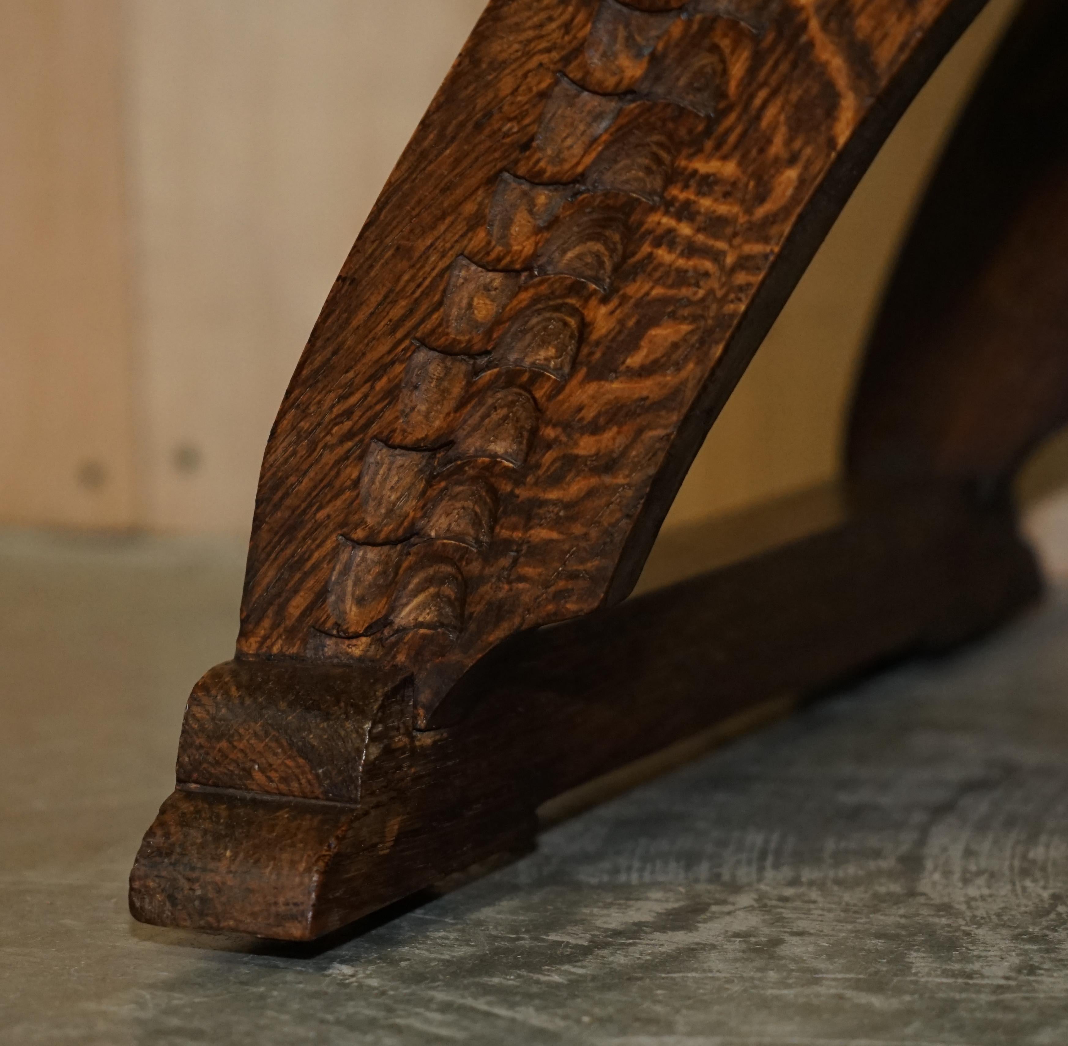 Vintage English Oak Jacobean Style Hand Carved Brown Leather x Framed ...