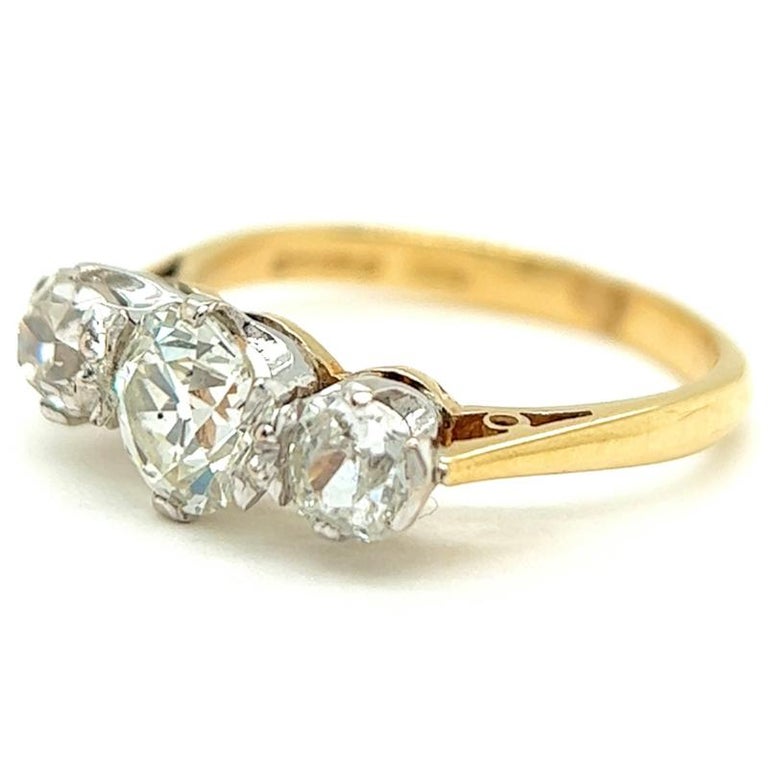 Vintage English Old European Cut Diamond 18K Gold Three Stone Ring For ...