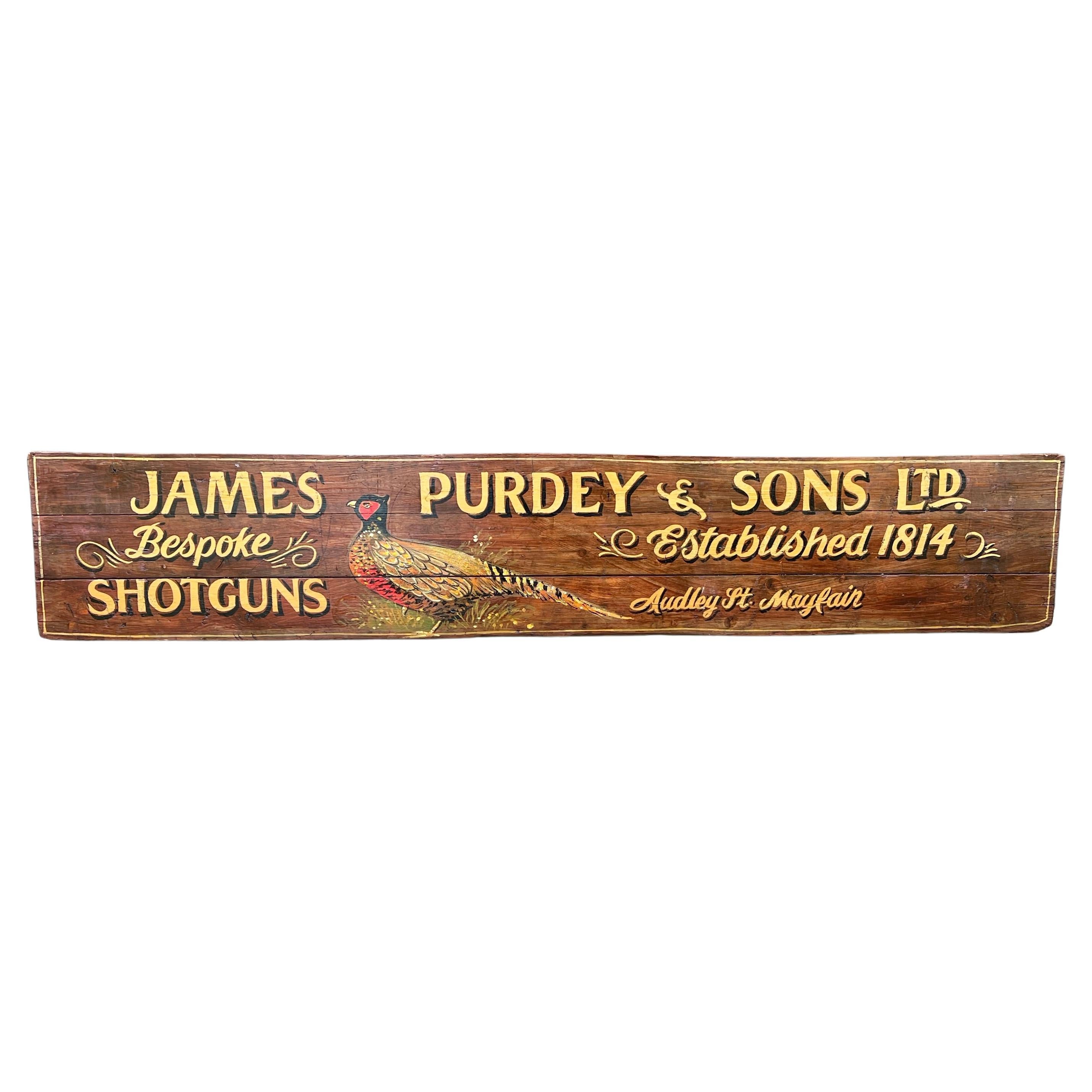 Vintage English Pub Sign Oak James Purdey and Sons Shotguns Pheasant ...