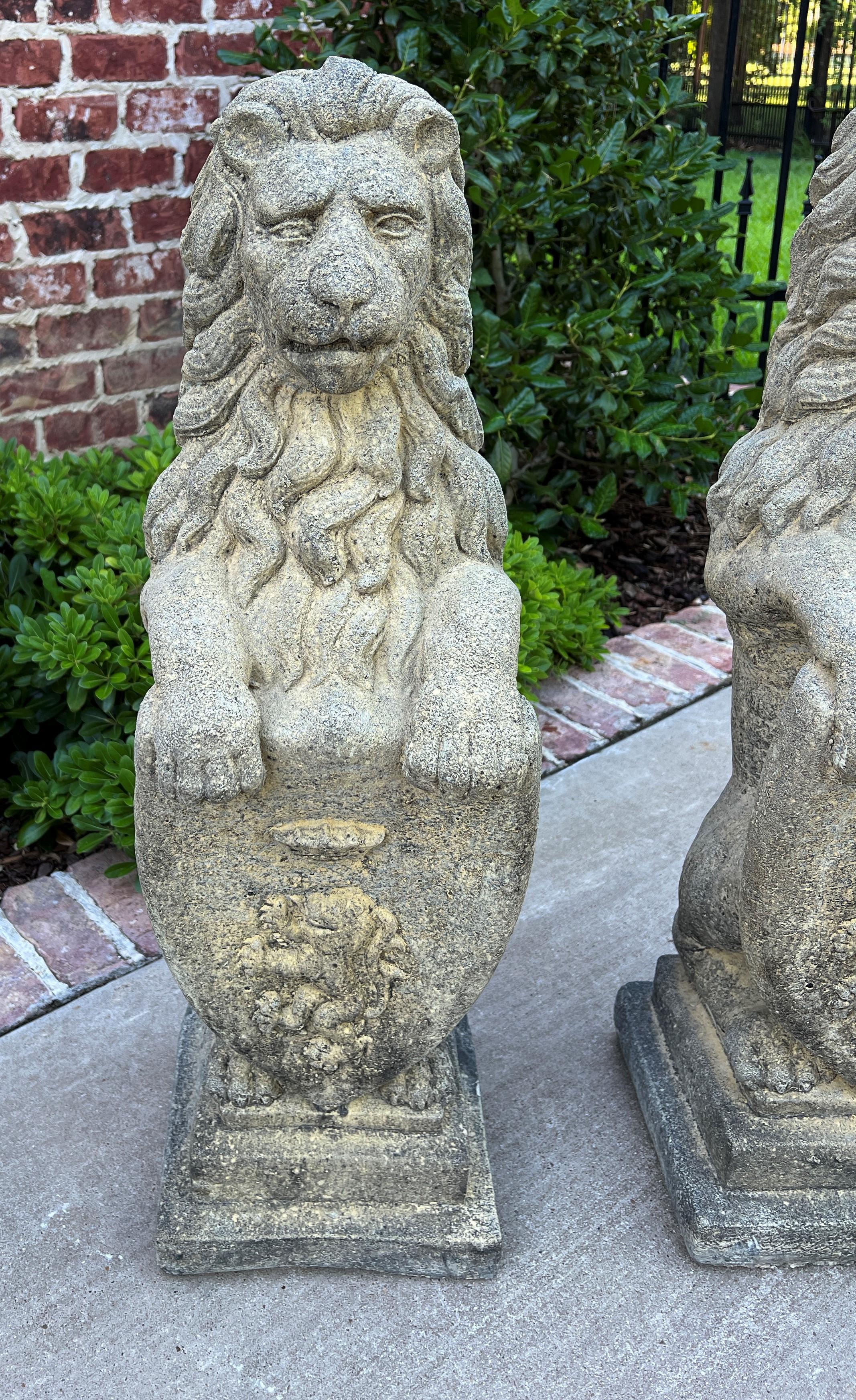 Vintage English Statues Garden Figures Lions Shield Cast Stone Pair, #1 ...
