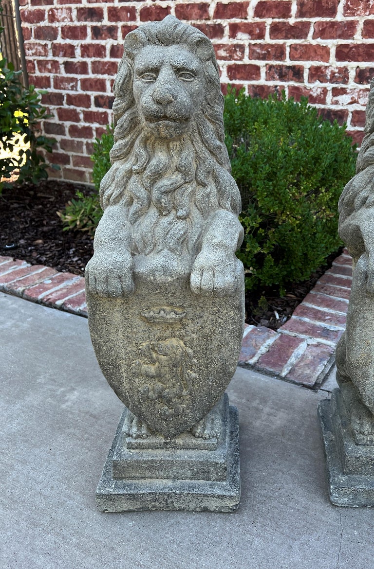 Vintage English Statues Garden Figures Lions Shield Cast Stone Pair 32 ...