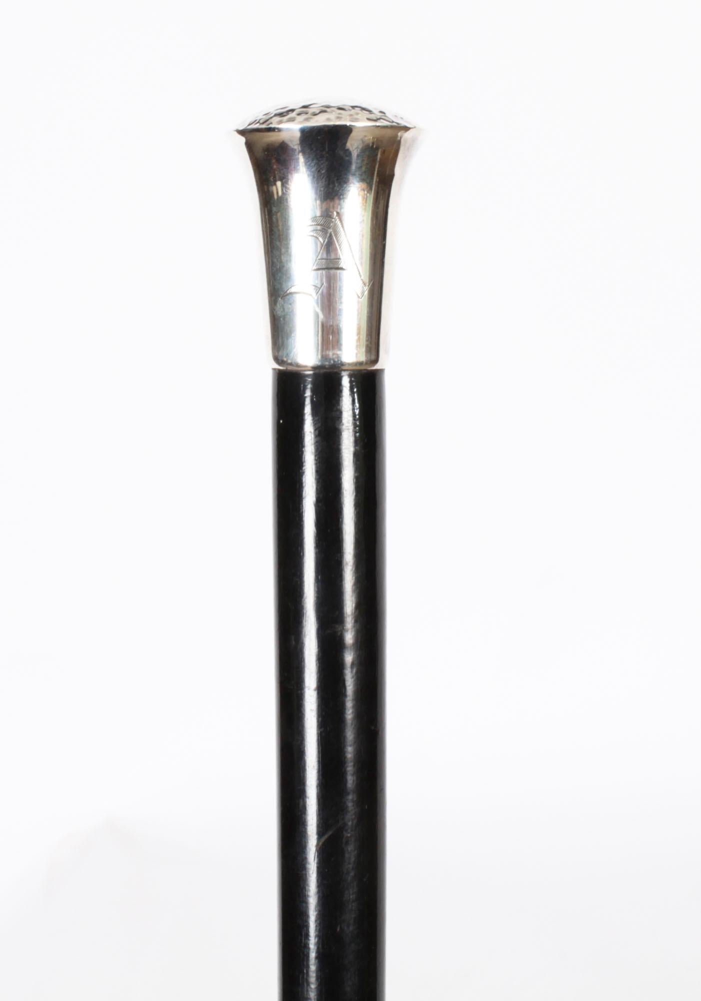 Vintage English Sterling Silver Ebonized Walking Stick Cane dated 1984 ...