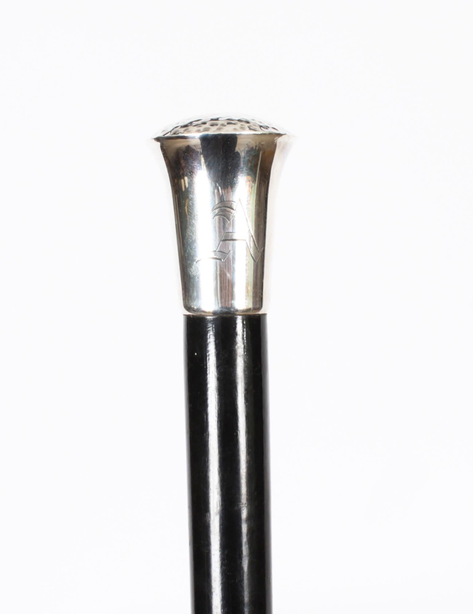 Vintage English Sterling Silver Ebonized Walking Stick Cane dated 1984 ...