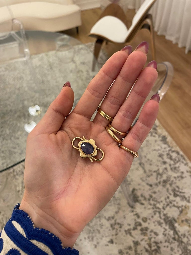 vintage Enhancer clasp with antique cut gemstone 18ct yellow and white ...