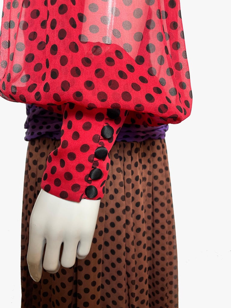 Vintage Enrico Gelini Silk Polka Dot Dress, 1980s For Sale at 1stDibs