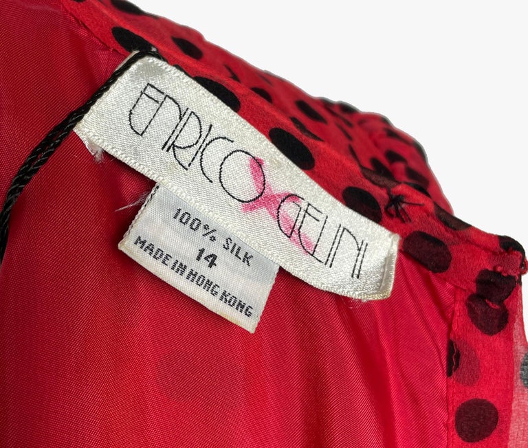 Vintage Enrico Gelini Silk Polka Dot Dress, 1980s For Sale at 1stDibs