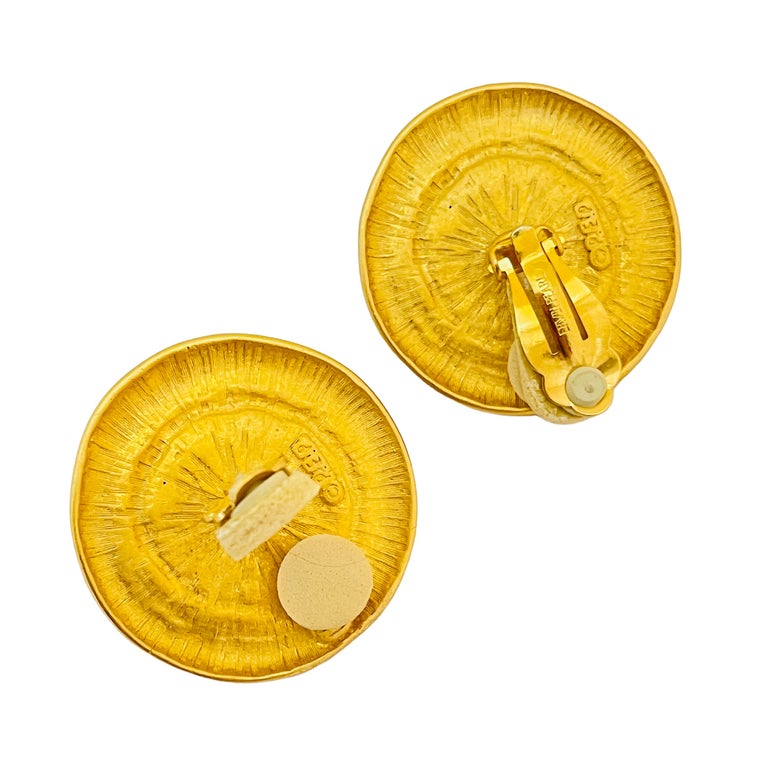 Vintage ERWIN PEARL matte gold pearl designer runway clip on earrings ...