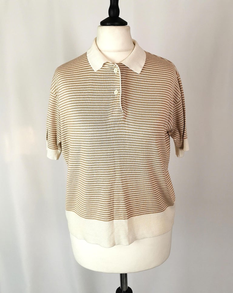 Vintage Escada ladies polo shirt, stripe knit, Preppy For Sale at 1stDibs