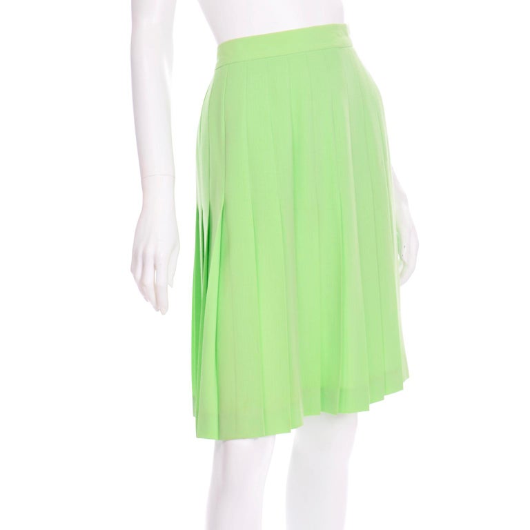 Vintage Escada Lime Green Lightweight Summer Wool Pleated Skirt For ...