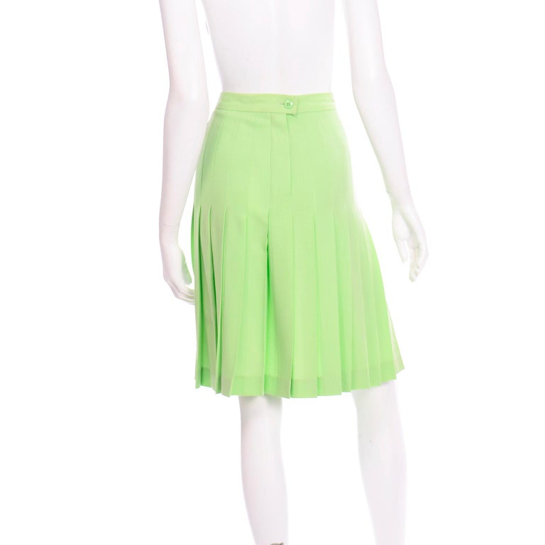 Vintage Escada Lime Green Lightweight Summer Wool Pleated Skirt For ...