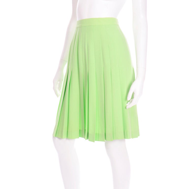 Vintage Escada Lime Green Lightweight Summer Wool Pleated Skirt For ...