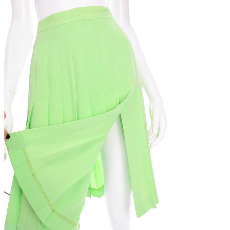 Vintage Escada Lime Green Lightweight Summer Wool Pleated Skirt For ...