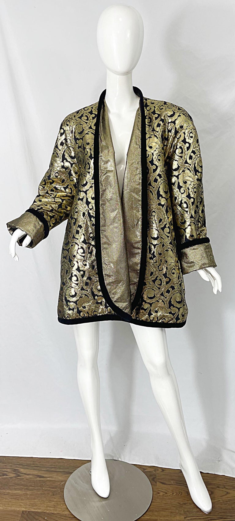 Vintage Escada Margaretha Ley 1980s Gold Black Silk 80s Swing Jacket ...