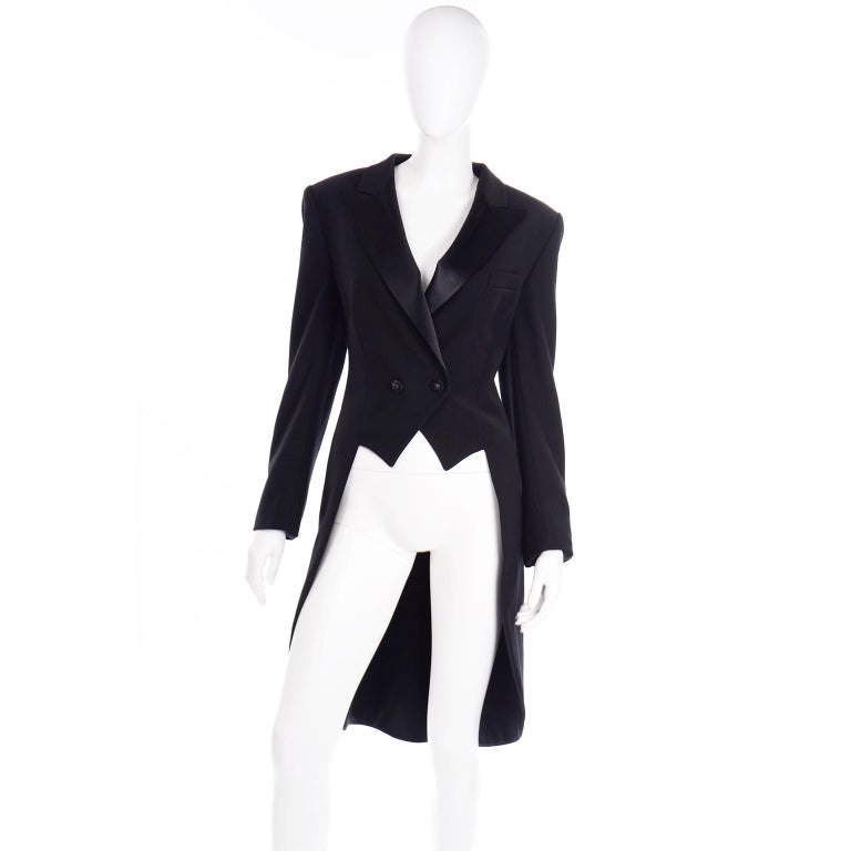 Vintage Escada Margaretha Ley Black Wool Cutaway Tuxedo Coat Jacket at ...