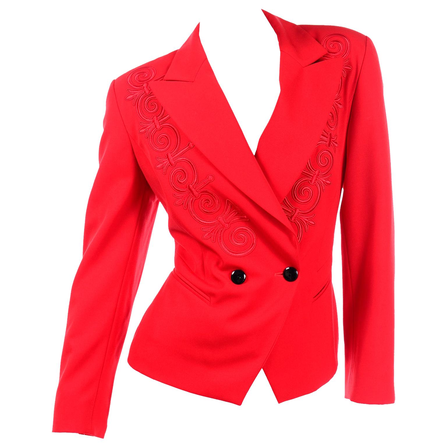 Escada Red Leather Jacket with White Leather Piping For Sale at 1stDibs ...