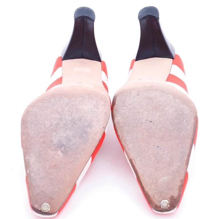 Vintage Escada Red and White Striped Shoes With Black Patent Leather ...