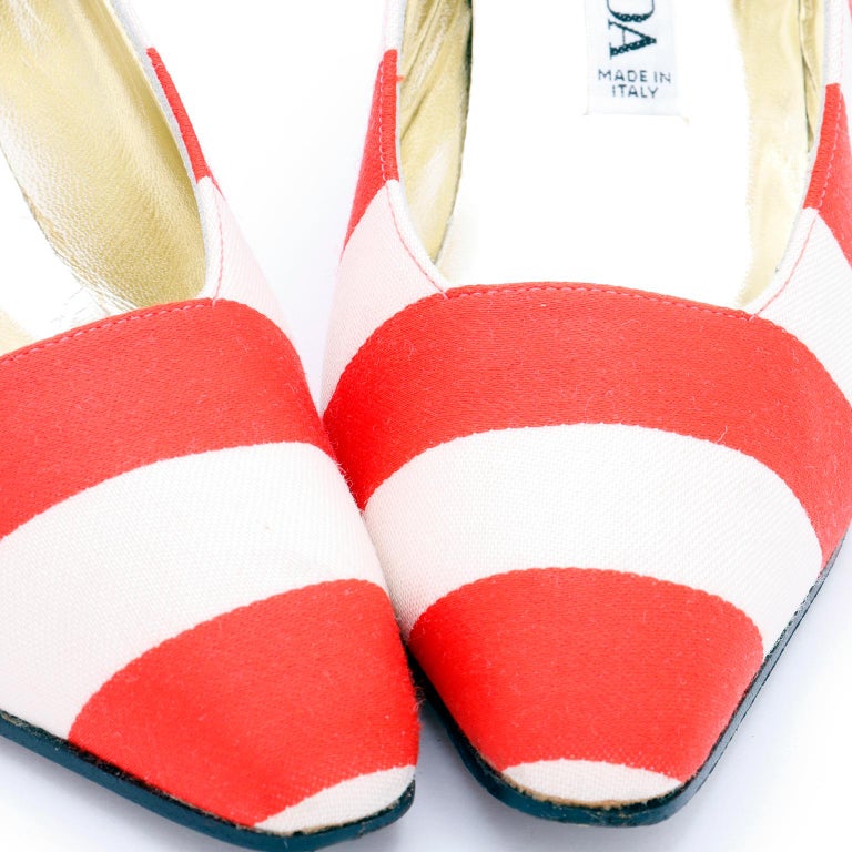 Vintage Escada Red and White Striped Shoes With Black Patent Leather ...
