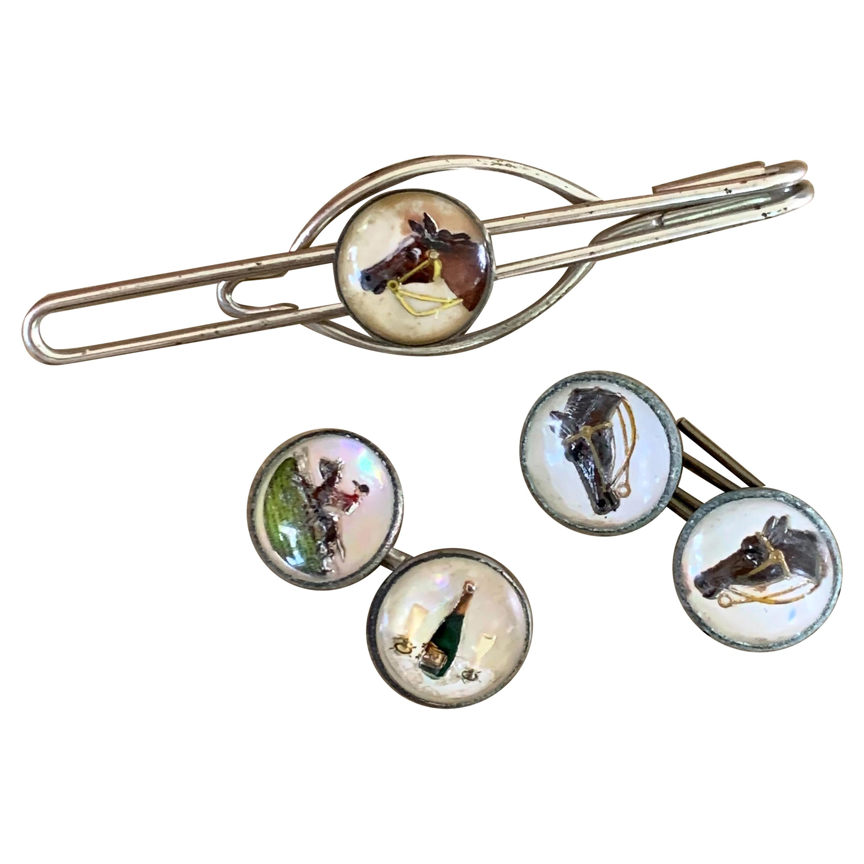 Essex Crystal Fox Hunting Cufflinks For Sale at 1stDibs