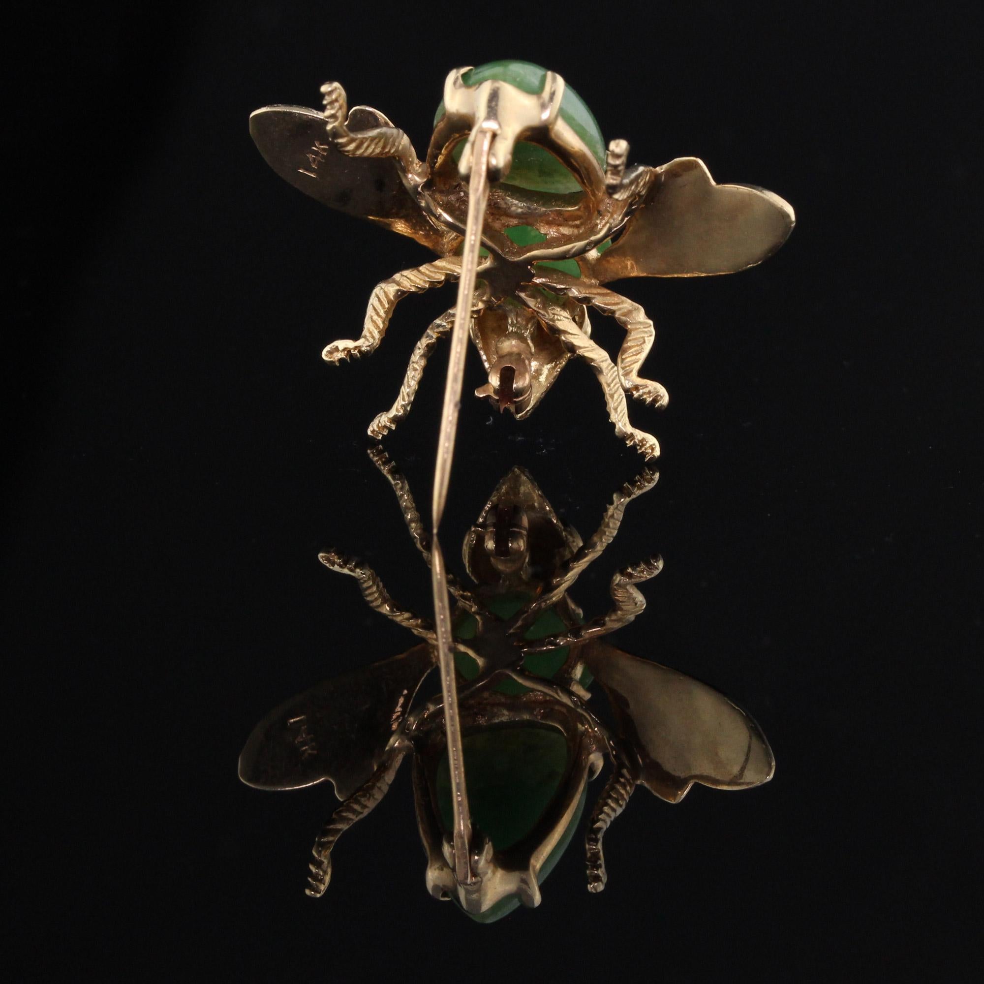 Vintage Estate 14 Karat Yellow Gold Jade Bee Brooch at 1stDibs