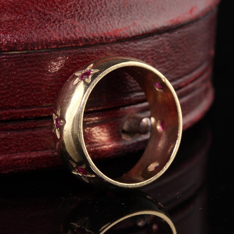 Vintage Estate 14K Yellow Gold Ruby Star Pattern Wide Wedding Band at ...