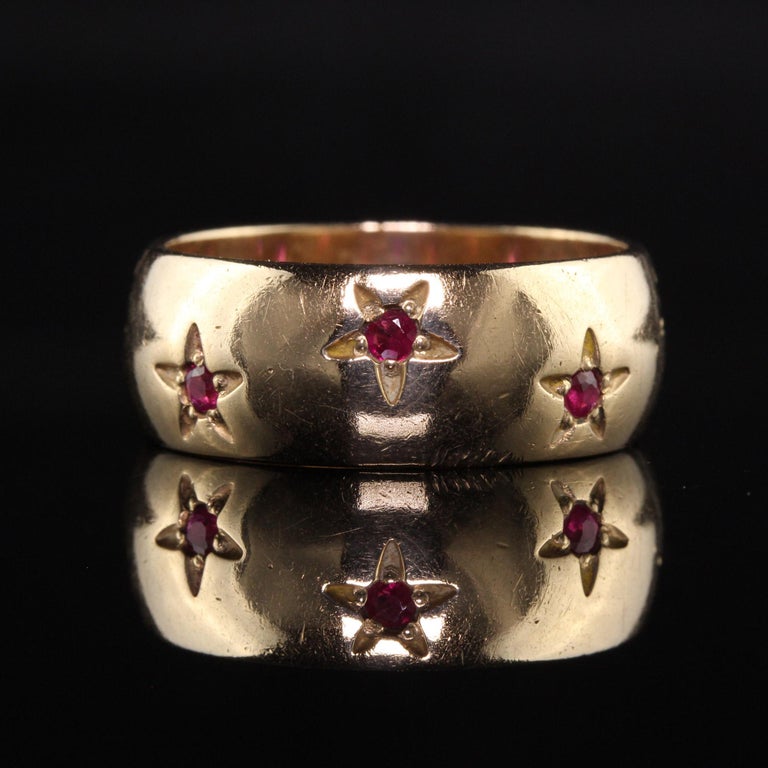 Vintage Estate 14K Yellow Gold Ruby Star Pattern Wide Wedding Band at ...