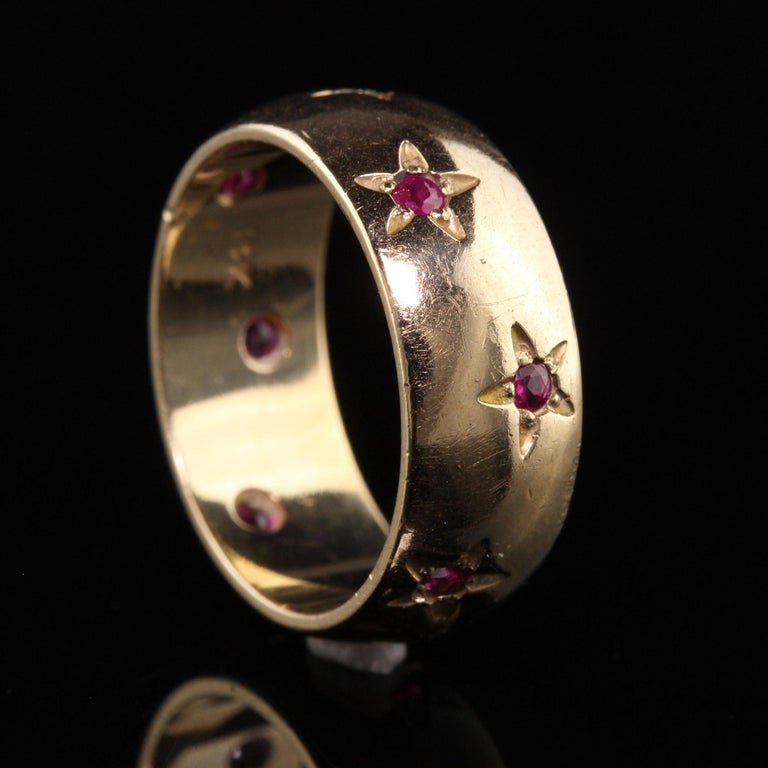 Vintage Estate 14K Yellow Gold Ruby Star Pattern Wide Wedding Band For ...